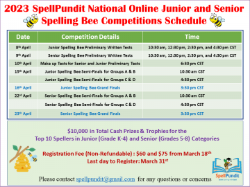 2023 SpellPundit National Online Spelling Bee Schedule – SpellPundit